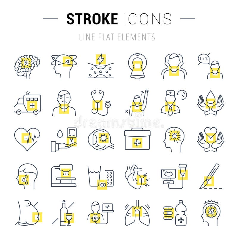 Set Vector Flat Line Icons Stroke Stock Illustration - Illustration of ...