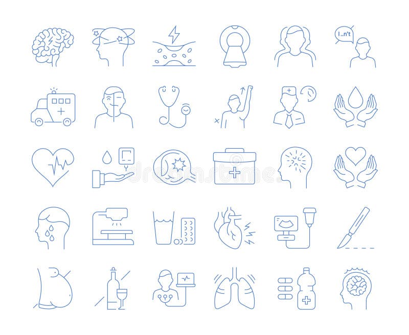 Set Vector Flat Line Icons of Stroke Stock Illustration - Illustration ...