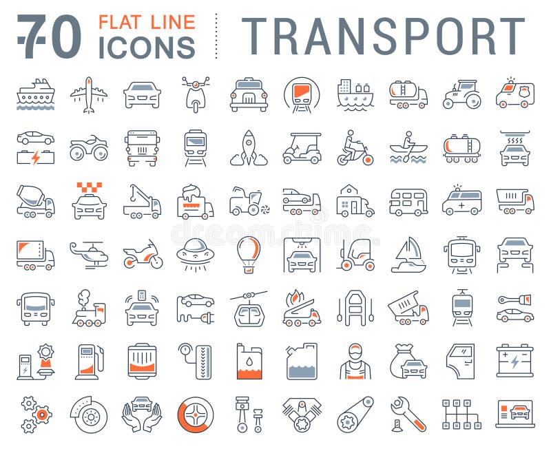 Set Vector Flat Line Icons Transport Stock Illustration - Illustration ...