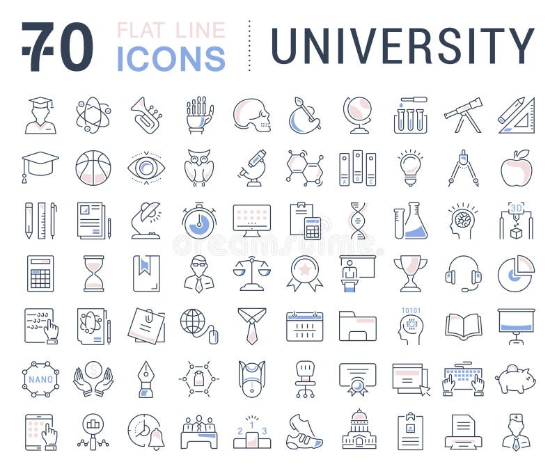 Set Vector Flat Line Icons University Stock Illustration - Illustration ...
