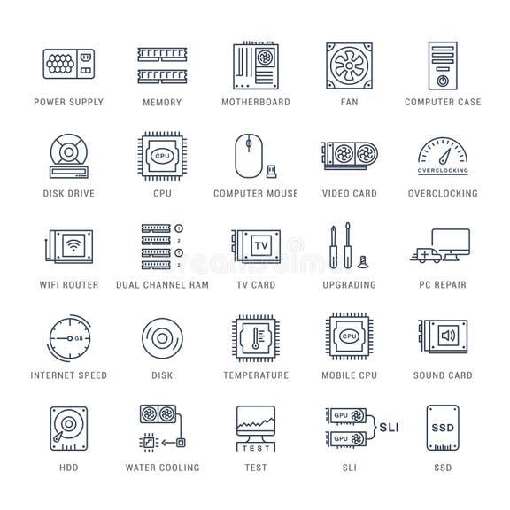 Set Vector Flat Line Icons Upgrading Computer Stock Illustration - Illustration of modern, open ...