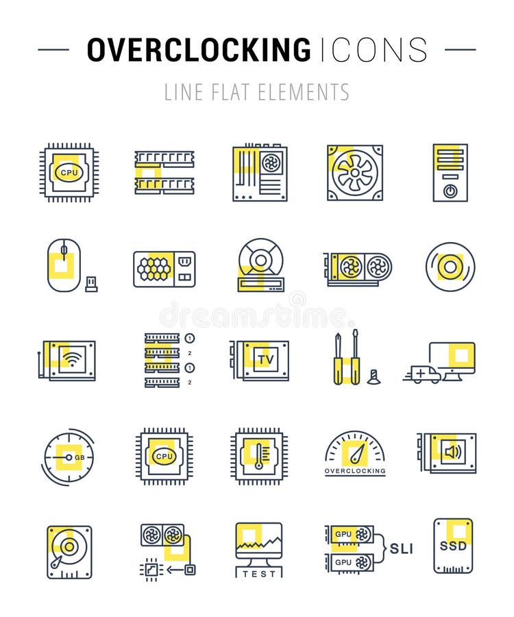 Set Vector Flat Line Icons Upgrading Computer Stock Illustration ...
