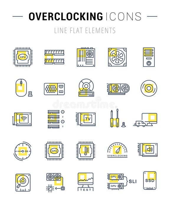 Set Vector Flat Line Icons Upgrading Computer Stock Illustration - Illustration of line, open ...