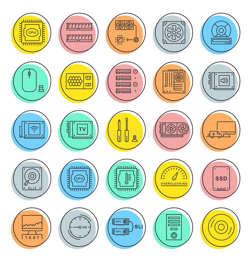 Set Vector Flat Line Icons Upgrading Computer Stock Illustration ...