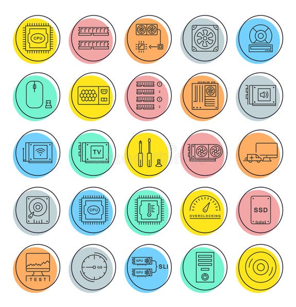Set Vector Flat Line Icons Upgrading Computer Stock Illustration - Illustration of monitor, path ...