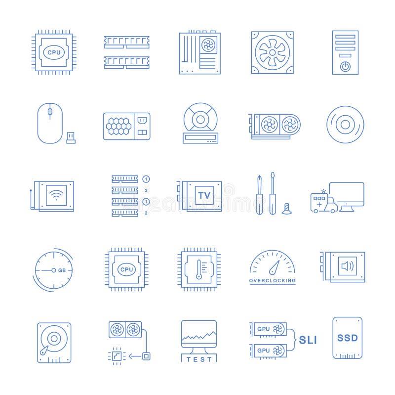 Set Vector Flat Line Icons Upgrading Computer Stock Illustration ...
