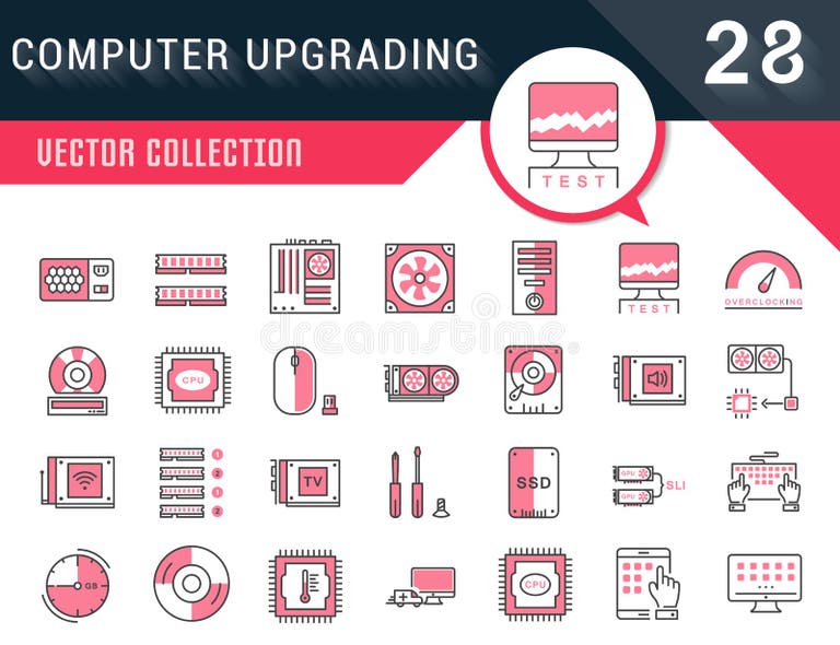 Set Vector Flat Line Icons Upgrading Computer Stock Illustration - Illustration of hardisk ...