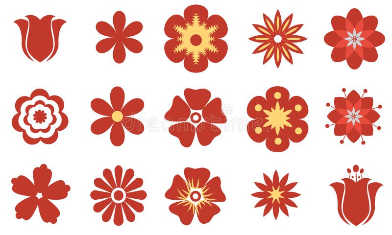 Set of Vector Flat Red Flowers. Symbol or Icon Stock Vector ...