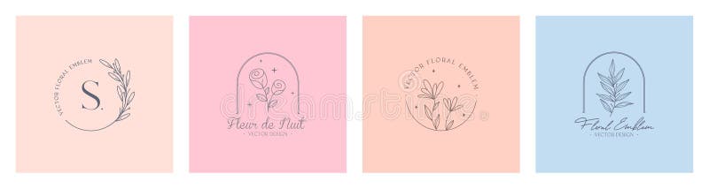 Set of Vector Floral Emblems.Elegant Logo Designs with Linear Branches ...