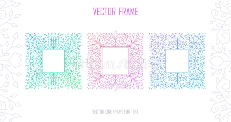 Set Vector Floral Frames in Mono Line Style with Copy Space for Text ...
