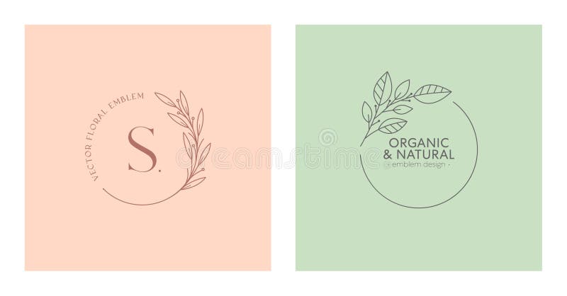 Set of Vector Floral Organic Emblems.Natural Logo Designs with Linear ...
