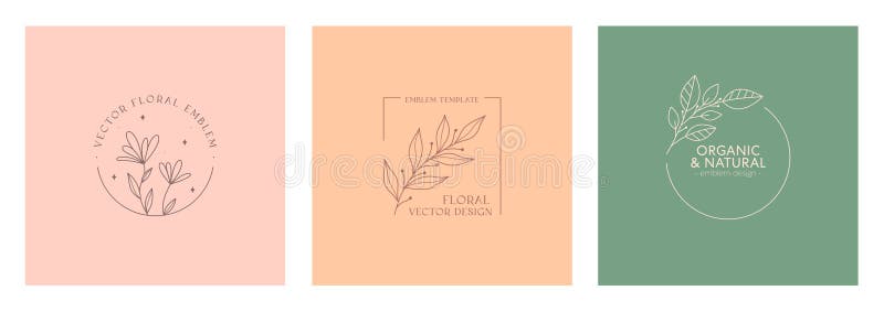 Set of Vector Floral Organic Emblems.Natural Logo Designs with Linear ...