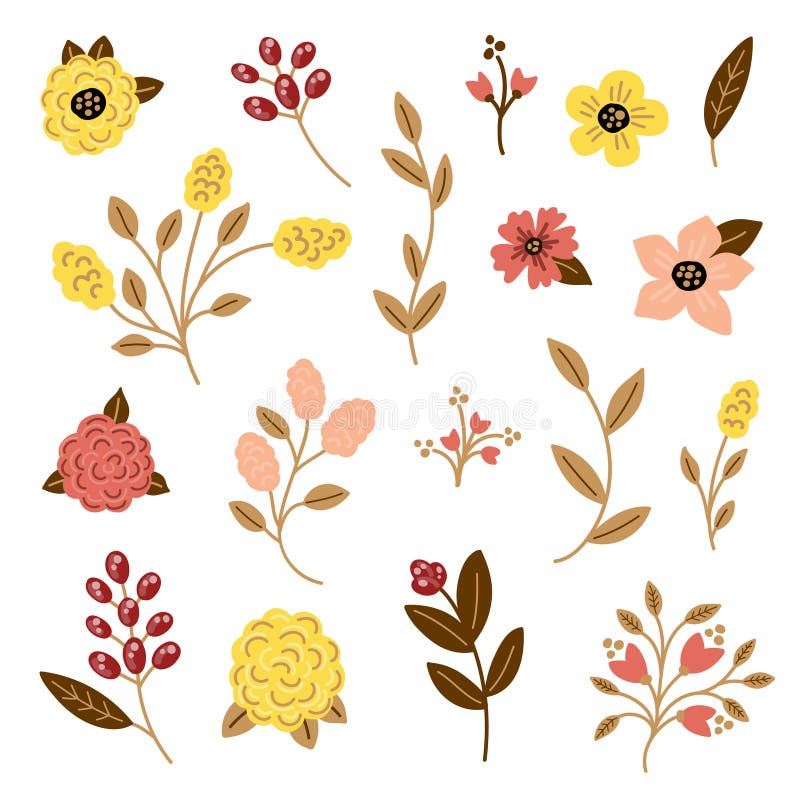 Set of Vector Flower Elements. Stock Illustration - Illustration of ...