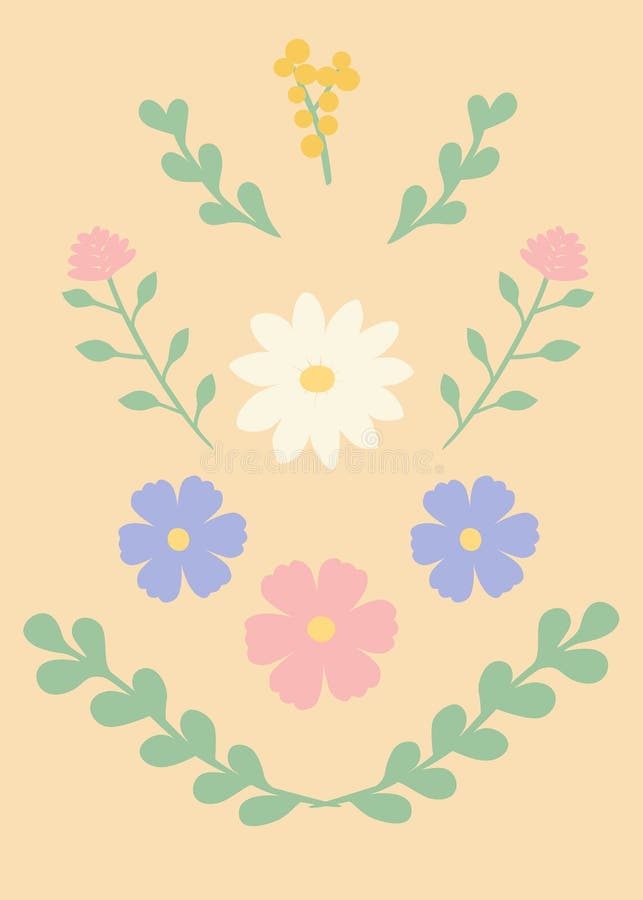 A Set of Flowers in Spring Retro Colors Stock Vector - Illustration of ...