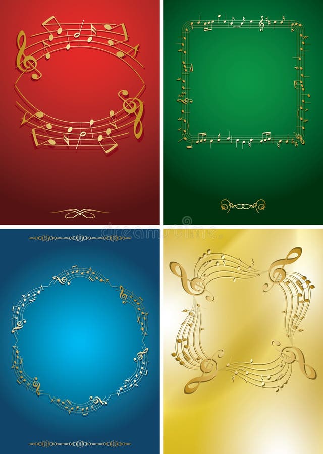 Set of Vector Flyers with Gold Music Frames - Musical Notes Stock ...
