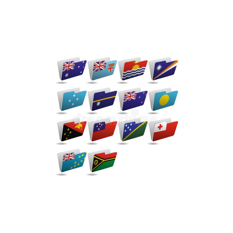 Set of Vector Folder Icons with Flags of Australia and Oceania Stock ...
