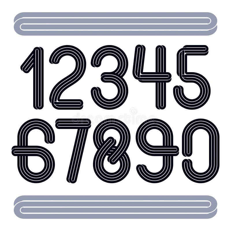 Set of Vector Funky Rounded Numbers Made with Parallel Lines, Ca Stock ...