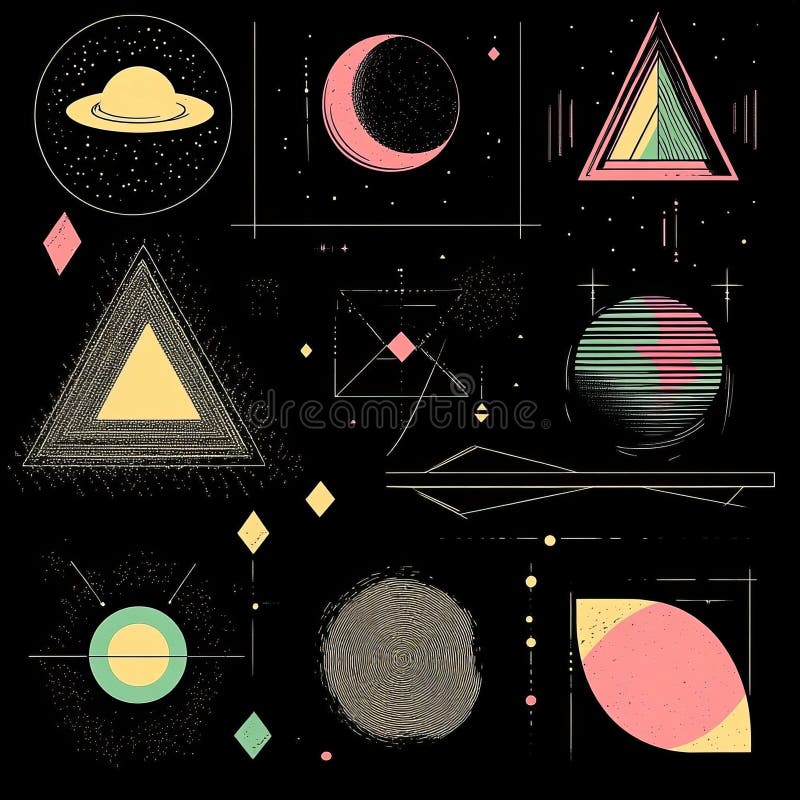 Set of Vector Geometrical Elements with Triangle, Circle, Star, Sun ...