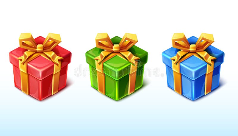 Set of Gift Box Presents in Red, Blue and Green Color Stock ...