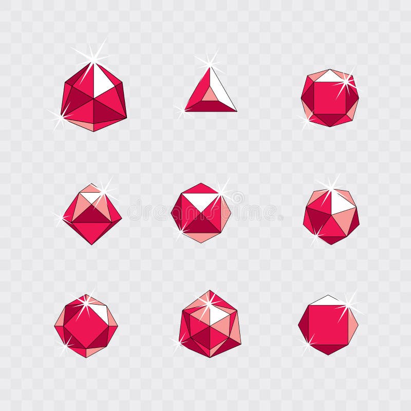 Set of Vector Glossy Red Ruby Gems Illustrations. Creative Business ...