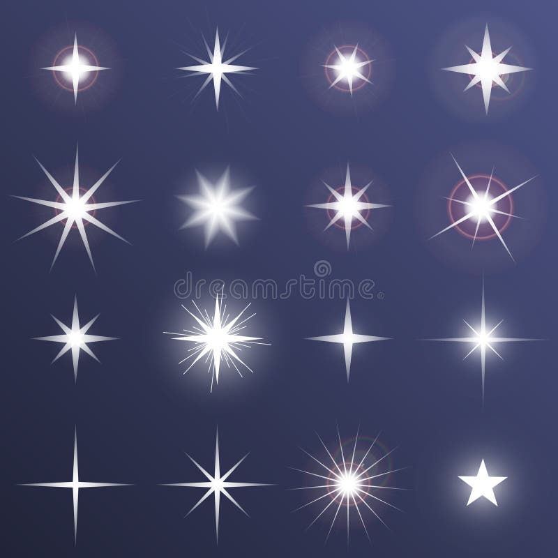 Light Glow Flare Stars Effect Set. Stock Vector - Illustration of ...