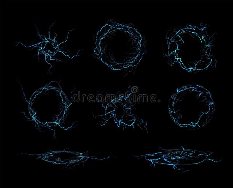 Set of Vector Glowing Round Lightning Frames. Isolated Black Background ...