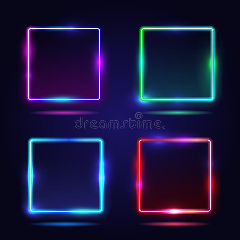 Set of Vector Gradient Neon Frames. Square Border Stock Vector ...