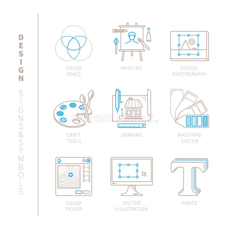 Set of Vector Graphic Design Icons and Concepts in Mono Thin Line Style ...