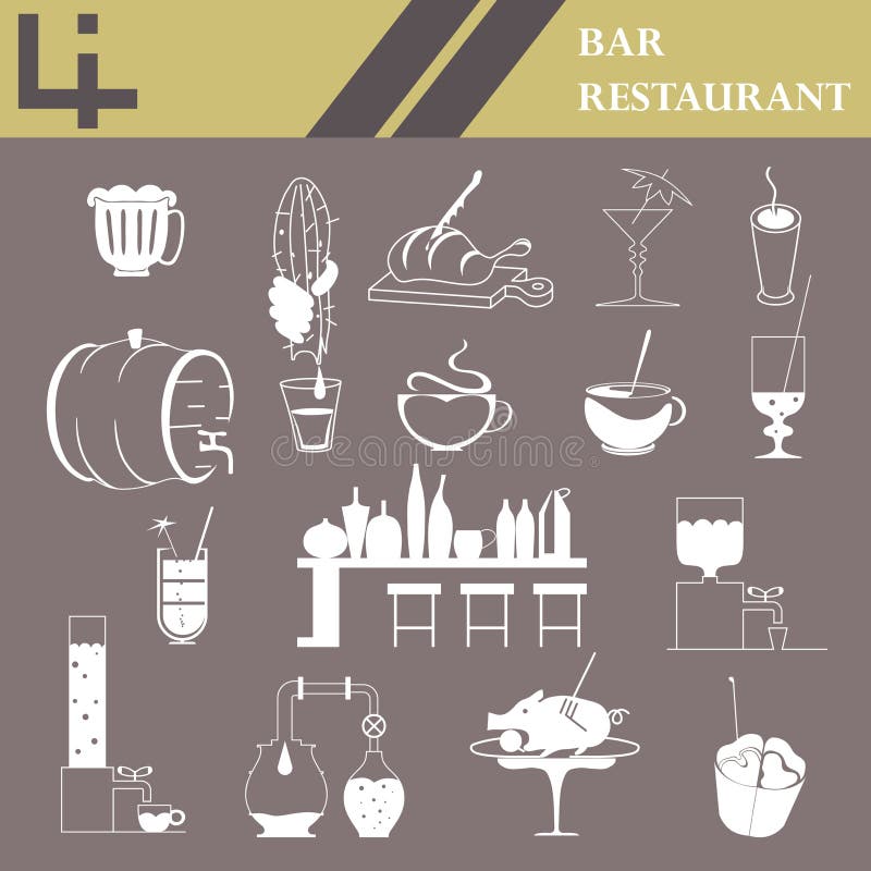 Collection of Items for Bar and Restaurant Stock Vector - Illustration ...
