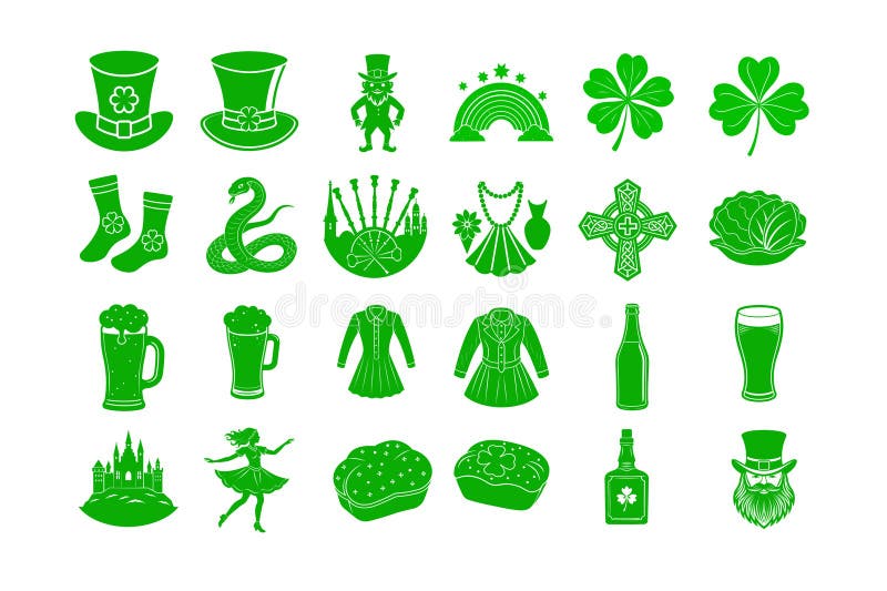 Set of Vector Green Irish Icons for St. Patrick S Day Stock ...