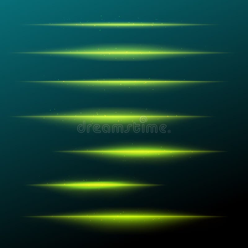 Set of Vector Green Lens Flares Lines with Sparkling Particles. Design ...