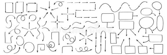Set of Vector Hand Drawn Arrows and Flowchart Elements. Collection of ...