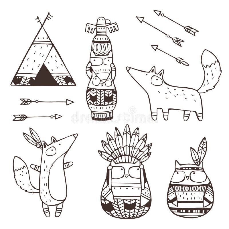 Set of Vector Hand Drawn Indian Elements. Stock Vector - Illustration ...