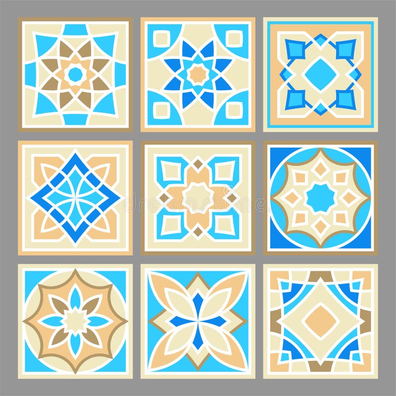 Set of Vector Hand Drawn Pattern of Square Ceramic Tile. Ornate ...