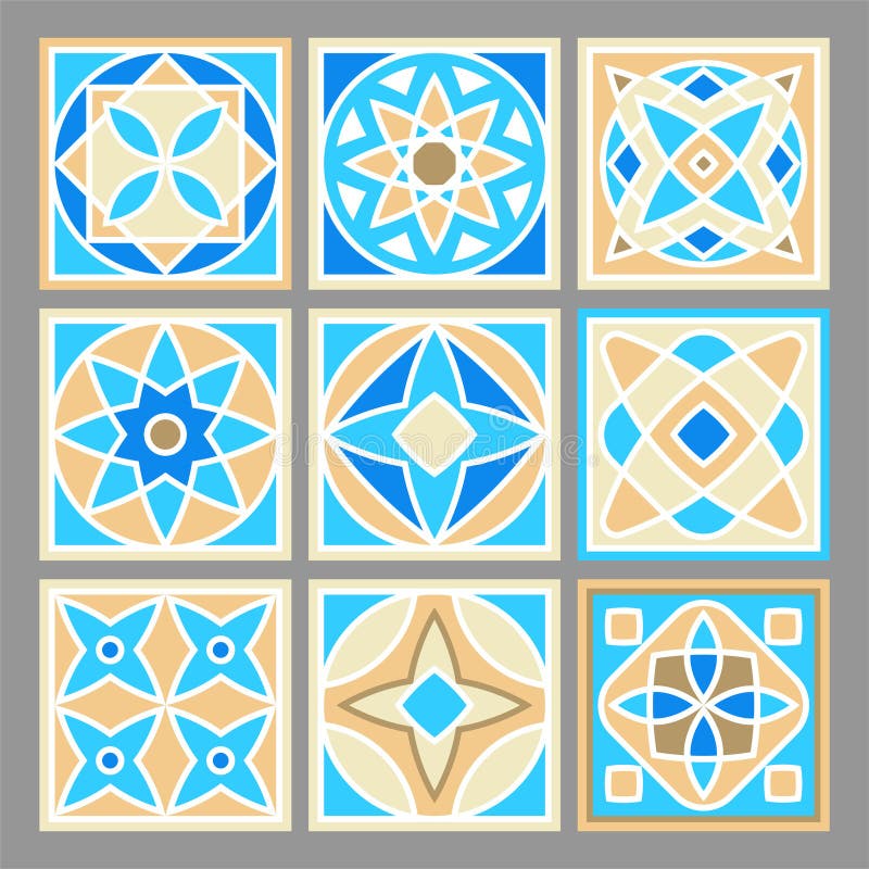 Set of Vector Hand Drawn Pattern of Square Ceramic Tile. Ornate ...