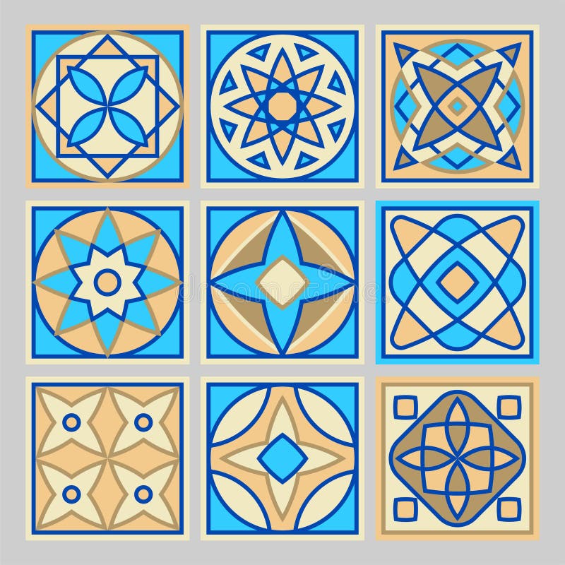 Set of Vector Hand Drawn Pattern of Square Ceramic Tile. Ornate Patchwork Pattern Design ...