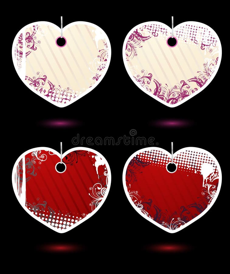 Set of Vector Heart-shaped Labels Stock Vector - Illustration of grunge ...