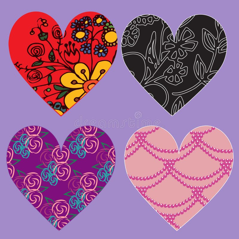 Set of Vector Hearts with Various Patterns Stock Vector - Illustration ...