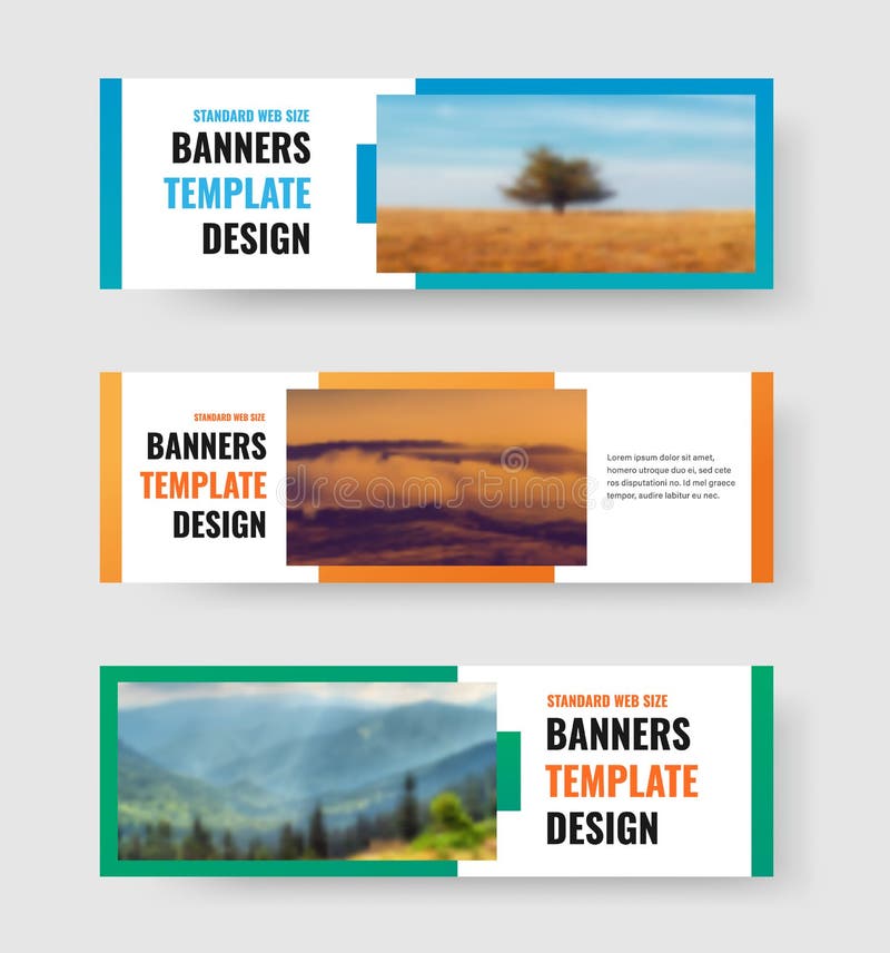 Set of Vector Horizontal Web Banners with Rectangle for Photo and Color ...
