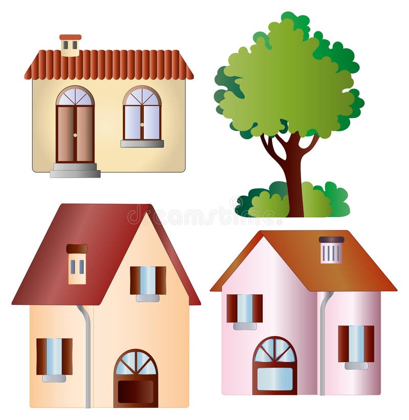 Set of Vector Houses and Tree Stock Vector - Illustration of family ...