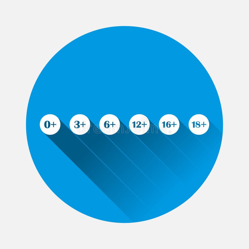 Set of Vector Icon Age Restriction Icon on Blue Background. Flat Image ...