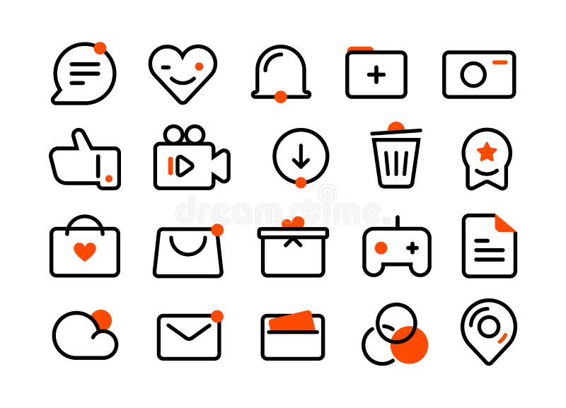 Set of Vector Icons with Basic Multimedia Functions, Games ...