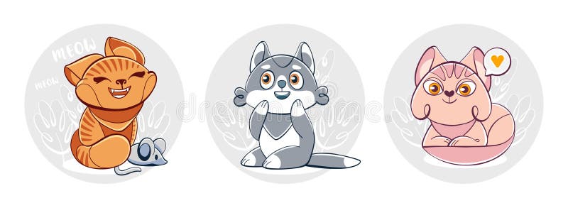 Vector Icons of Cute Cats Characters in Cartoon Style. Stock Vector ...