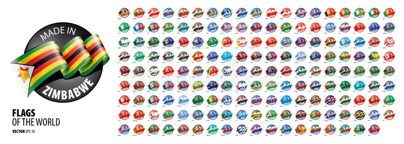 A Set of Vector Icons with Flags of Countries and with the Inscription ...