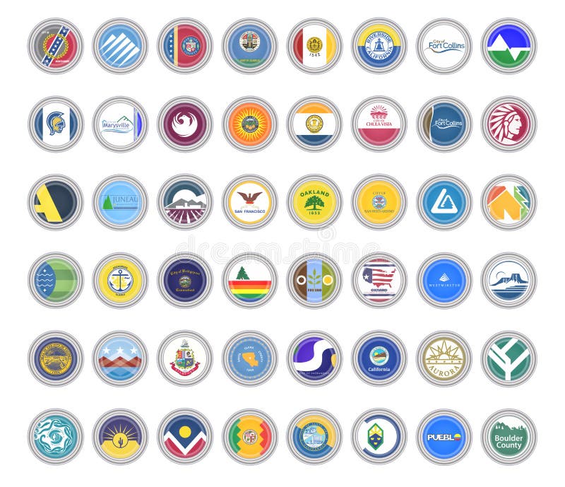 Set of Vector Icons. Flags of the USA Cities Stock Vector ...