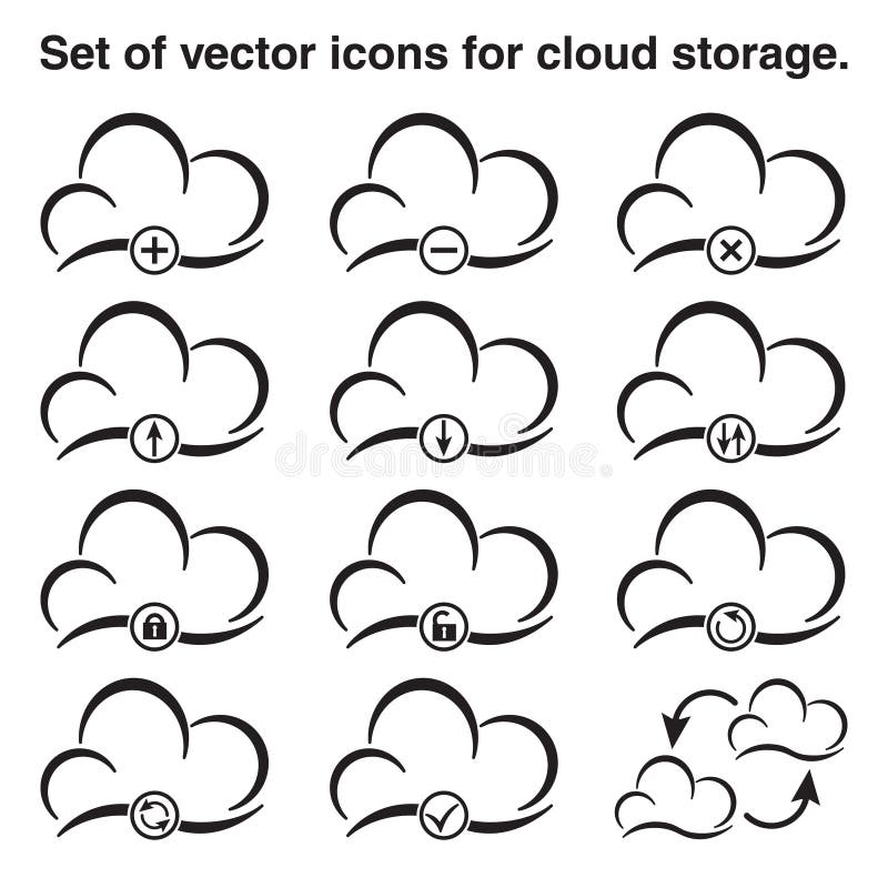 Set of Vector Icons for Interface Cloud Storage. Stock Vector ...