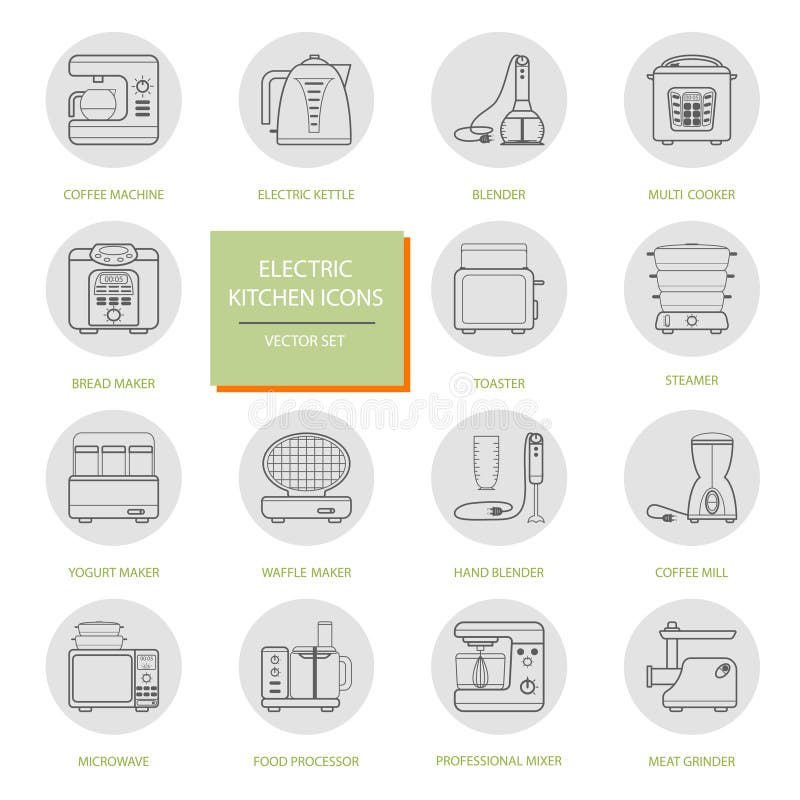 Set of Vector Icons Kitchen Appliances. Stock Vector - Illustration of ...