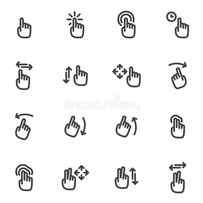 Set of Vector Icons, and Logos Hands, Fingers, Gestures, Movement Touch ...