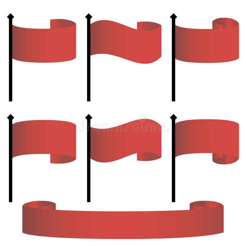 Set of Vector Icons Red Flag, Red Ribbon. Stock Vector - Illustration ...