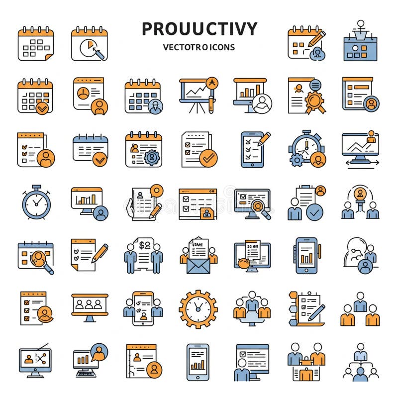 A Set of Vector Icons Related To Productivity, Featuring Various ...